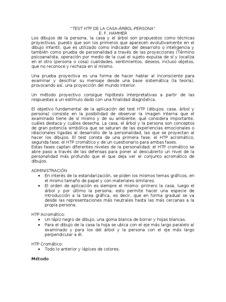 Test HTP: Casa, Árbol y Persona | PDF | Dibujo | Psicoanálisis