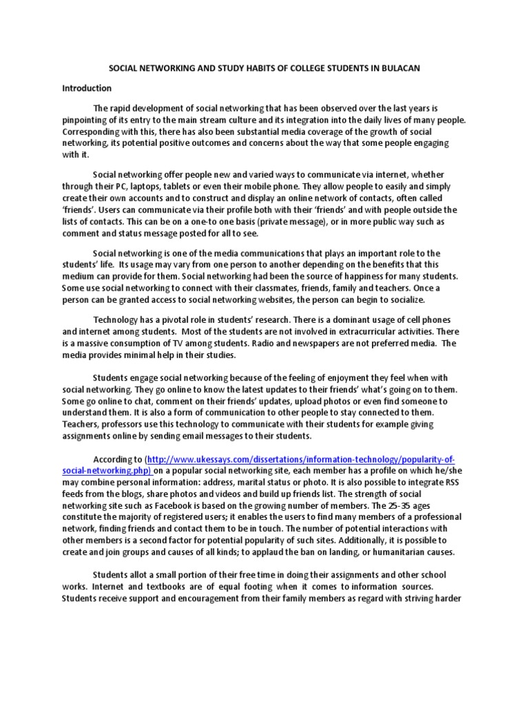 Social Networking and Study Habits of College Students in Bulacan | PDF ...