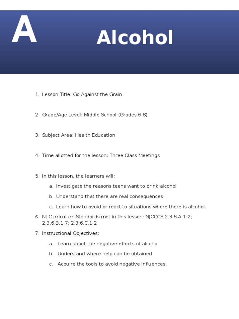 Lesson Plan - Alcohol | PDF | Alcohol And Health | Alcoholism