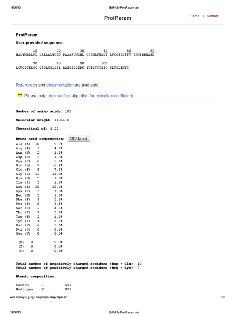 ExPASy ProtParam Tool | PDF