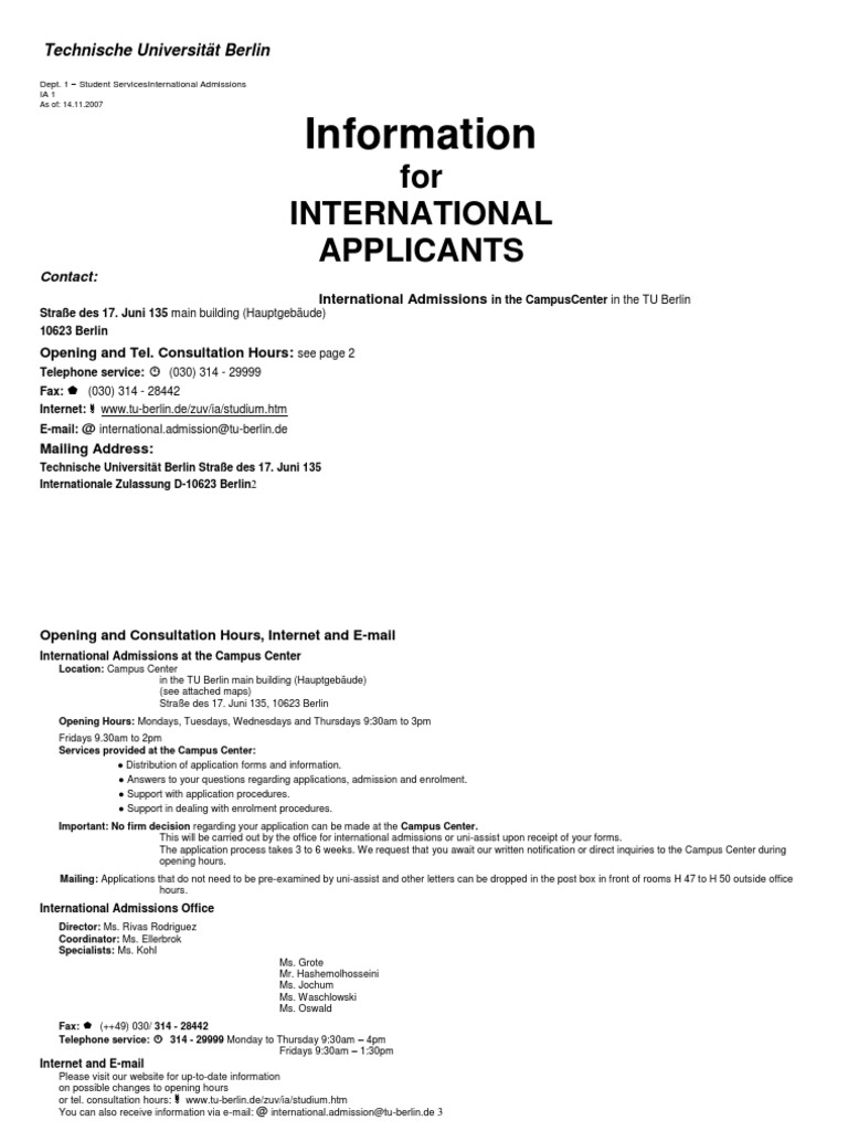 Information For International Applicants | PDF | University And College ...