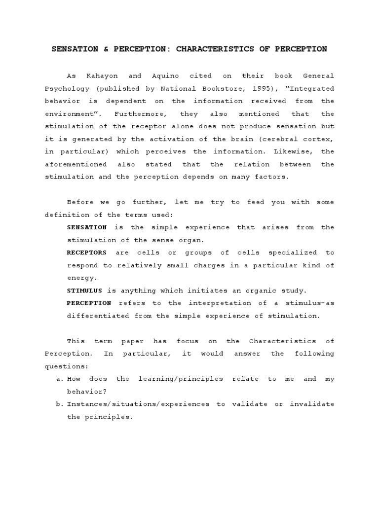 Sensation & Perception (Term Paper in Psychology) | PDF | Perception ...
