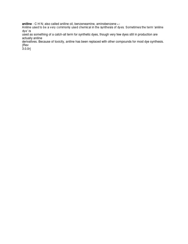 Aniline: History and Toxicity in Dyes | PDF