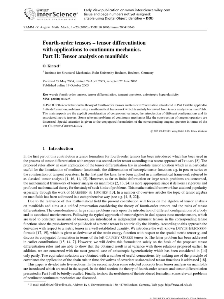 Fourth-Order Tensors in Continuum Mechanics | PDF | Tensor | Vector Space