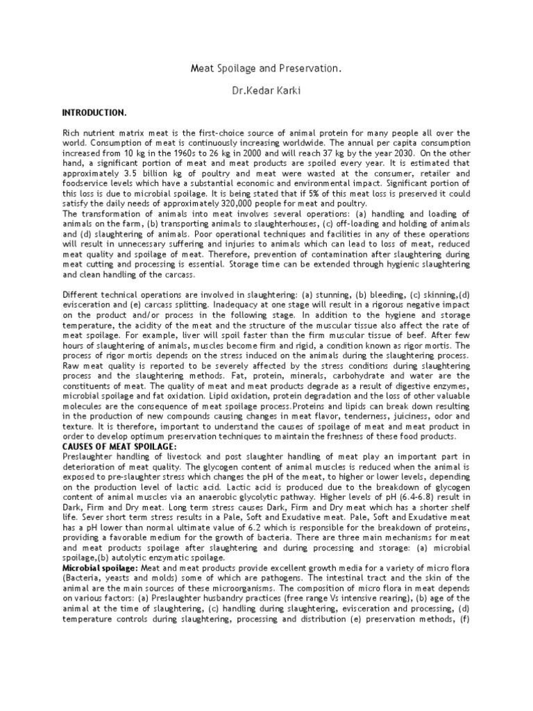 Causes and Prevention of Meat Spoilage | PDF | Decomposition | Meat