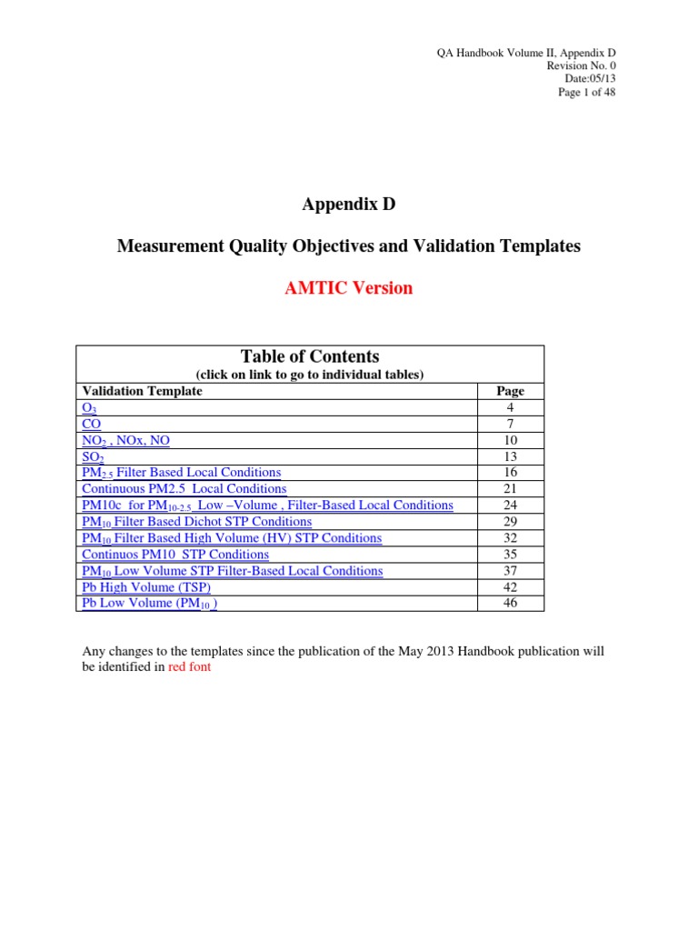 Measurement Quality Objectives and Validation Templates | PDF | Data ...