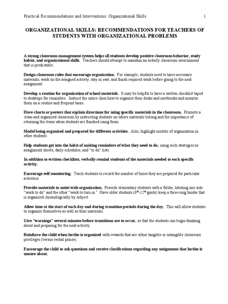 Organizational Skills | PDF | Classroom Management | Classroom