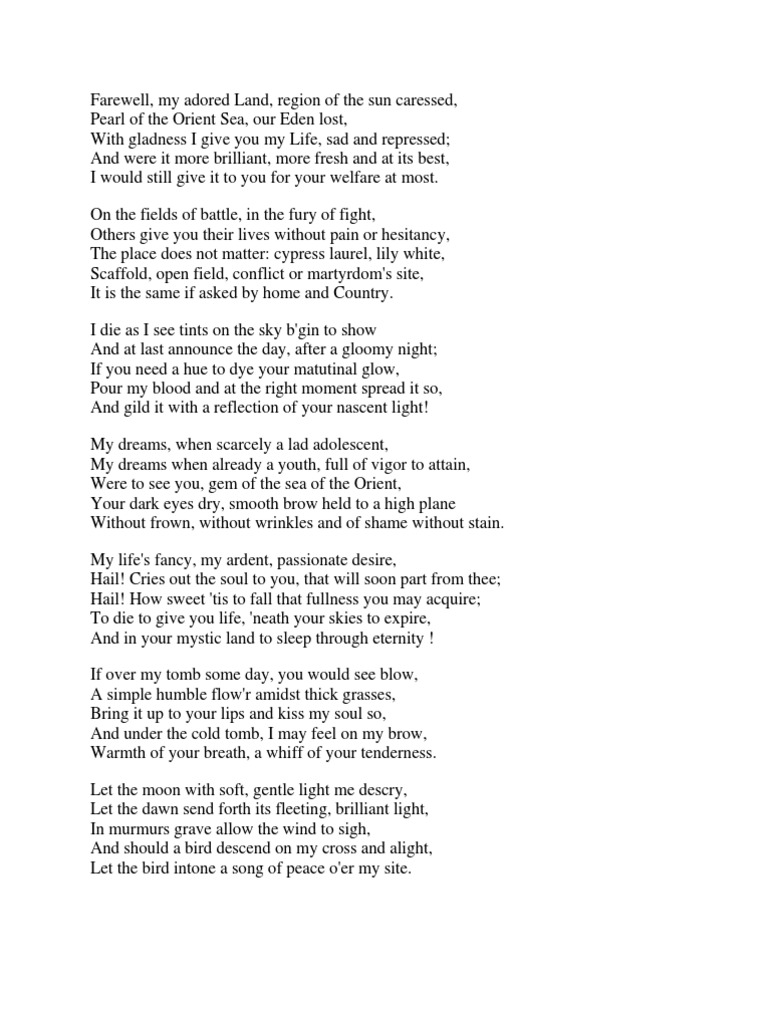 My Last Farewell (Mi Ultimo Adios) by Dr. Jose Rizal | Nature