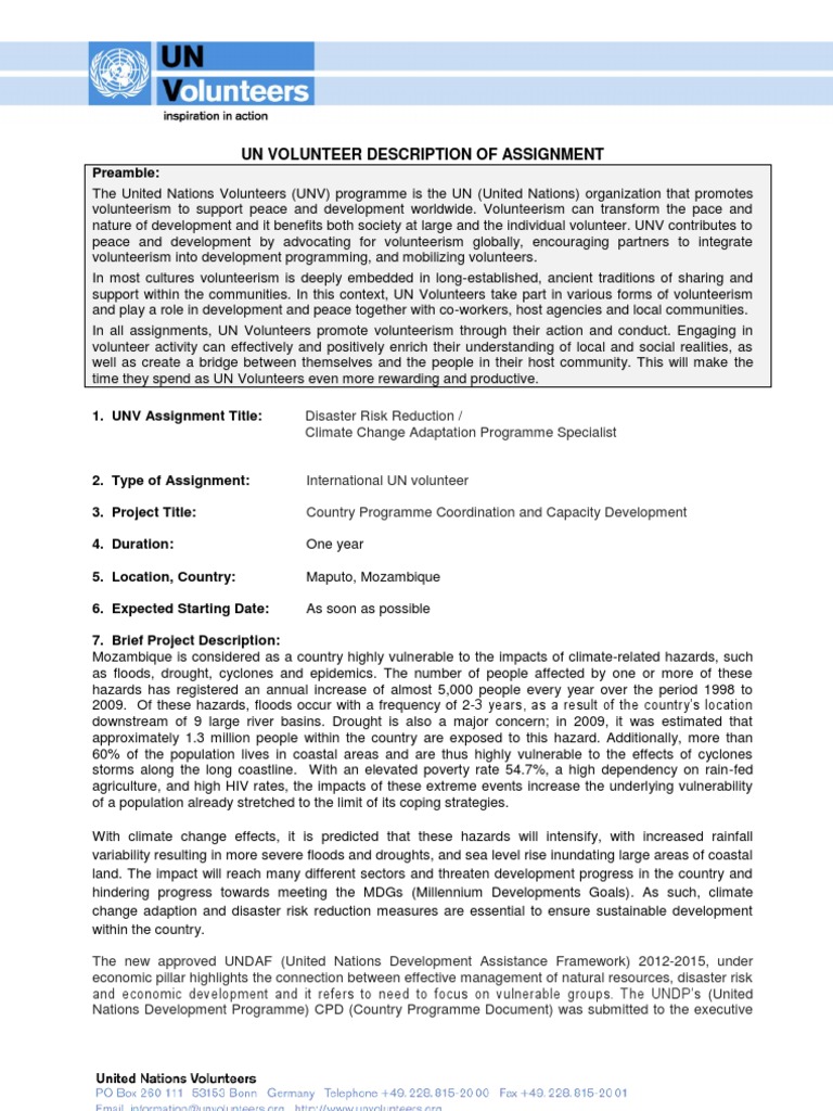 Un Volunteer Description of Assignment: Preamble | Download Free PDF ...