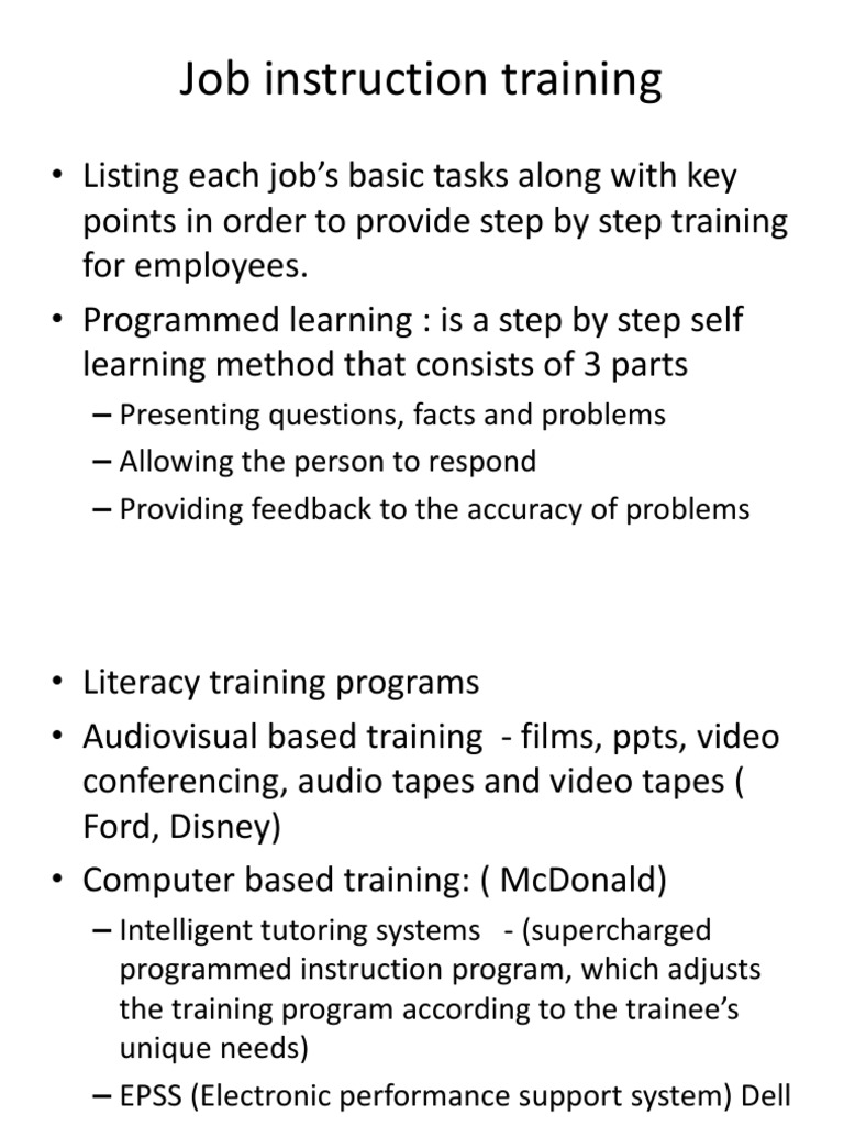 Job Instruction Training Methods Explained | PDF | Business