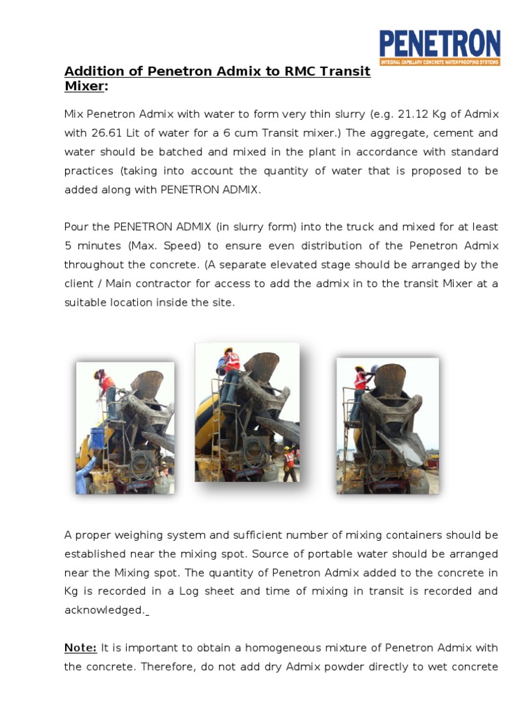 3 Methodology For Penetron Admix Dosing To Concrete | PDF | Industries | Concrete