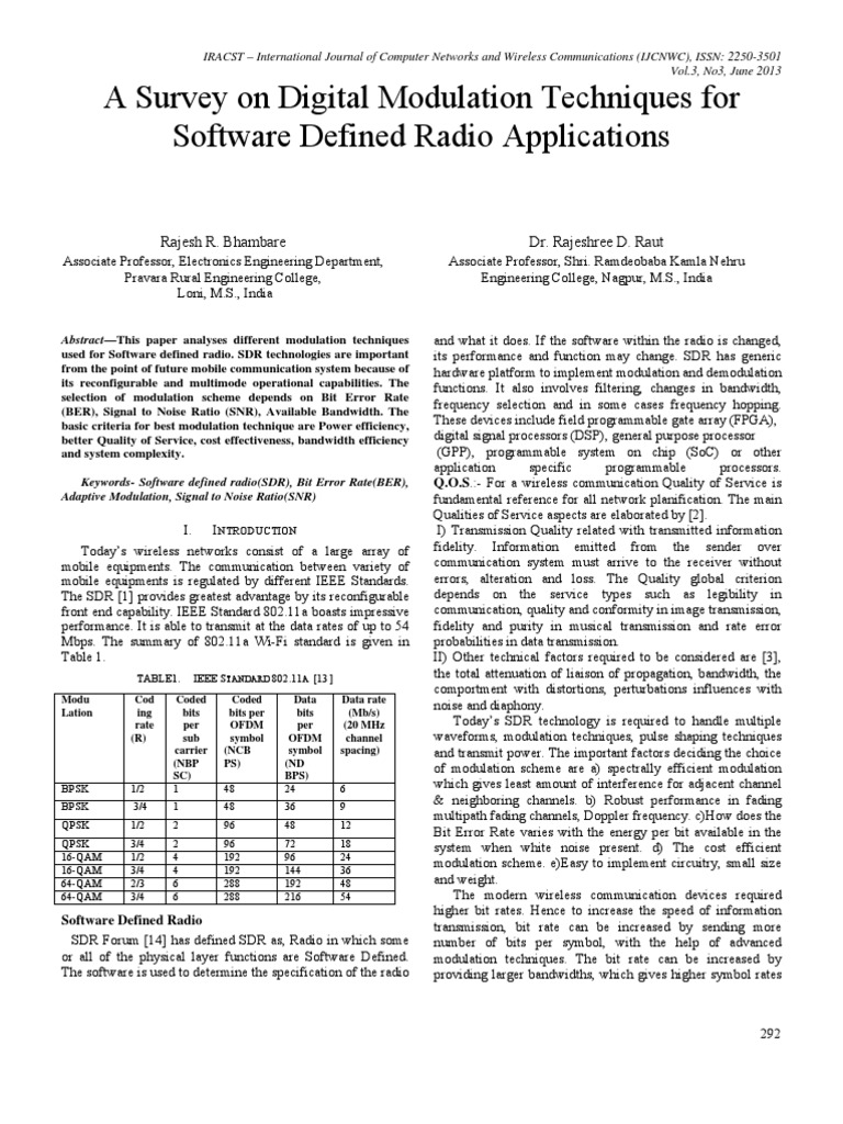 A Survey On Digital Modulation Techniques For Software Defined Radio Applications | PDF ...
