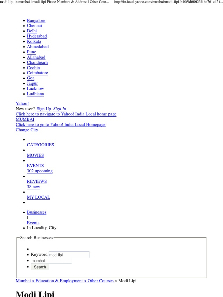Modi Lipi in Mumbai _ Modi Lipi Phone Numbers | Yahoo! | Cyberspace