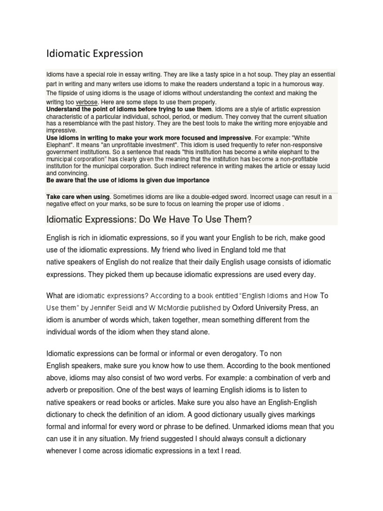 Idiomatic Expression | PDF | Idiom | Phrase