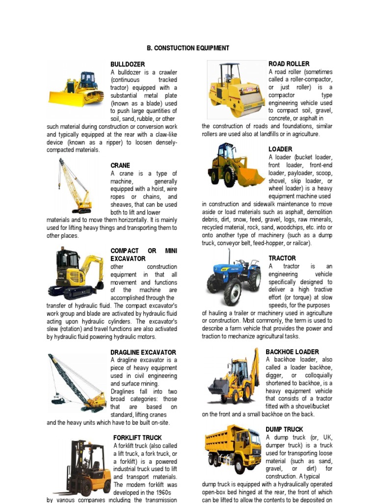 Construction Equipment List