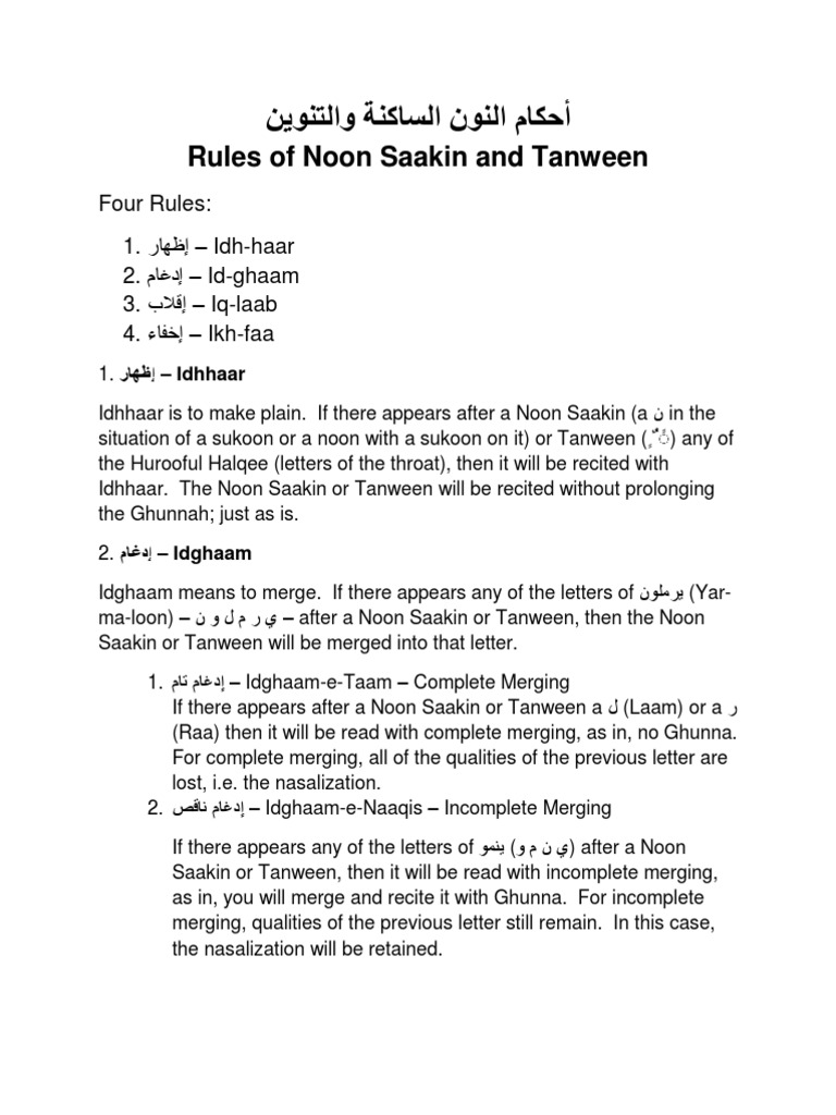 Rules of Noon Saakin and Tanween | Phonology | Oral Communication
