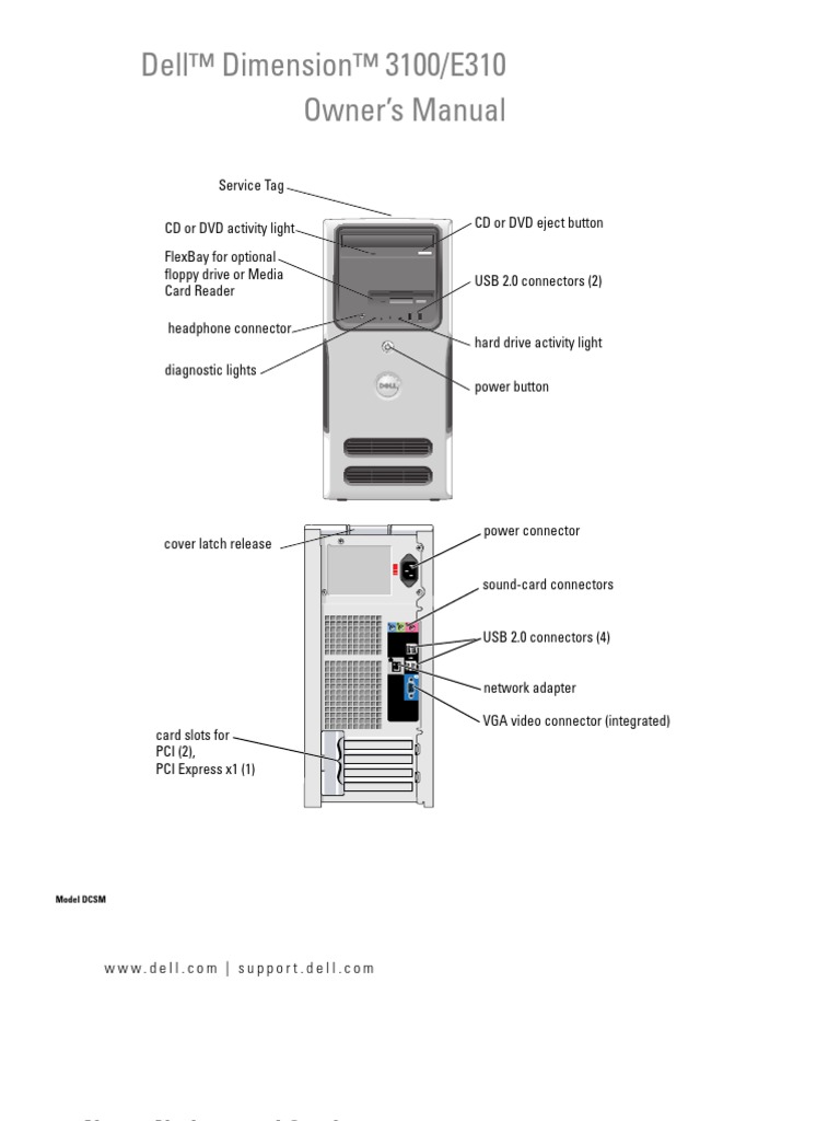 User Manual Dell Dimension 3100 / E310 | PDF