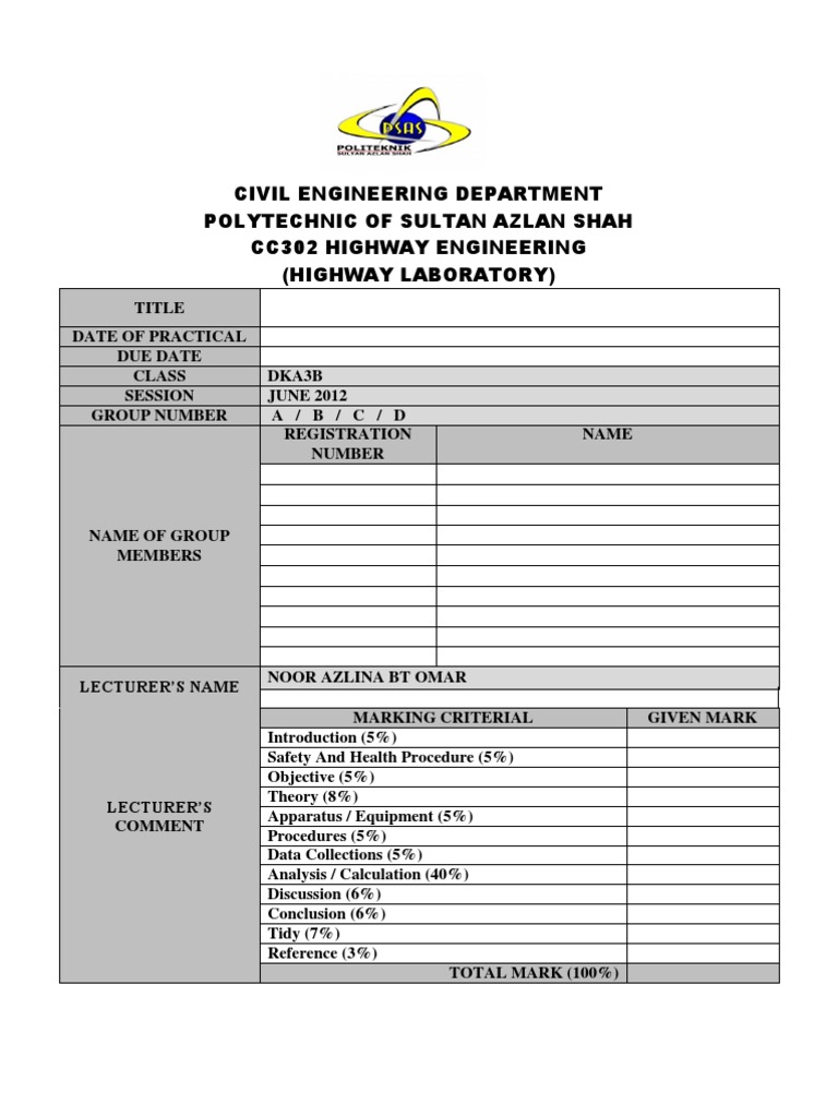 Civil Engineering Department Polytechnic of Sultan Azlan Shah Cc302 ...