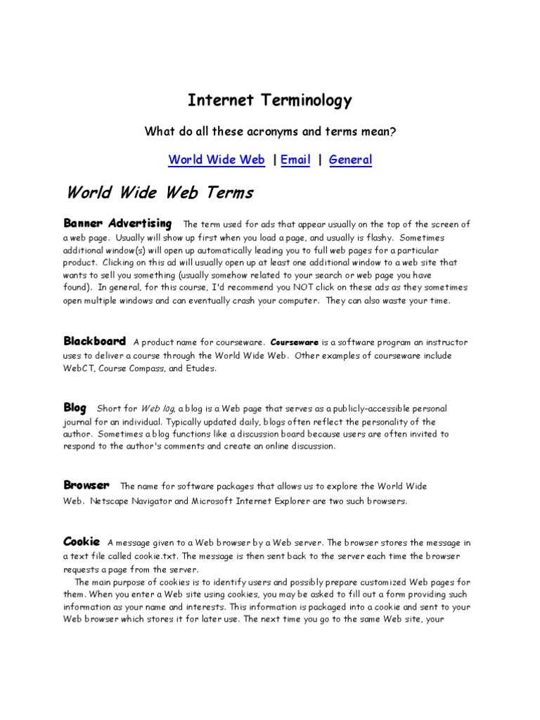 Internet Terminology | PDF | Websites | World Wide Web