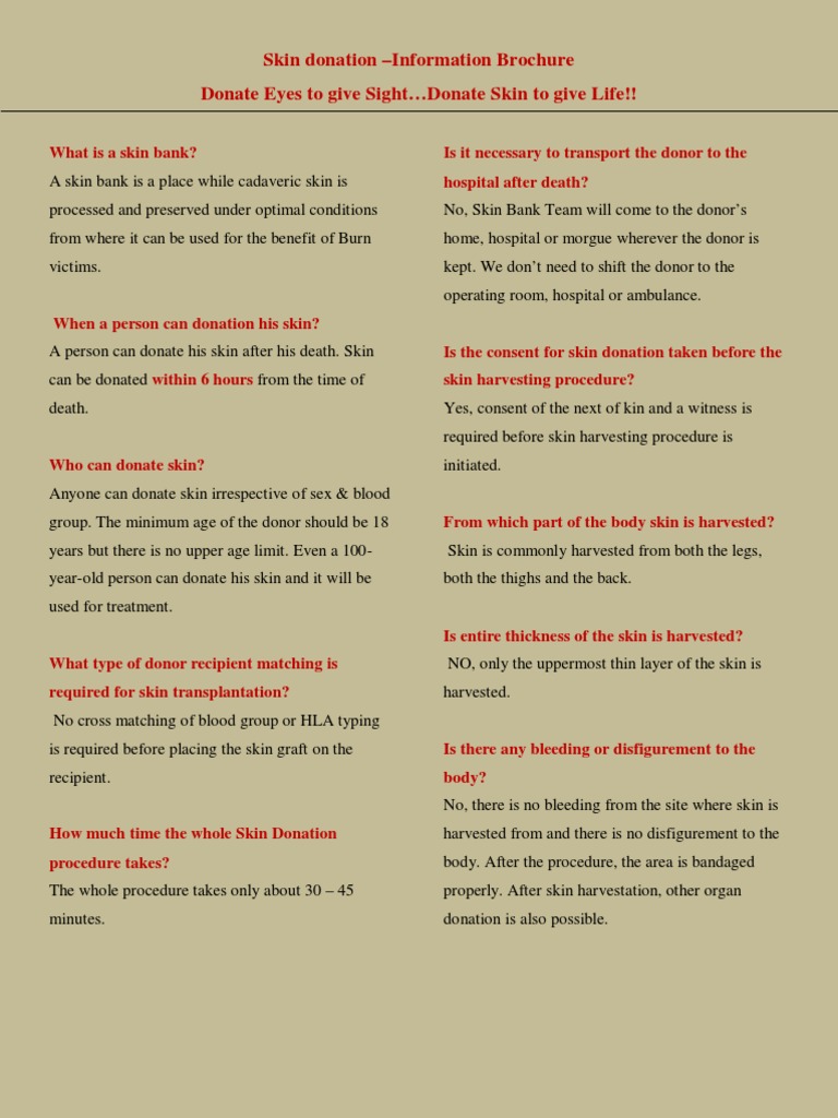 Skin Donation Information Guide | PDF | Organ Donation | Blood Donation