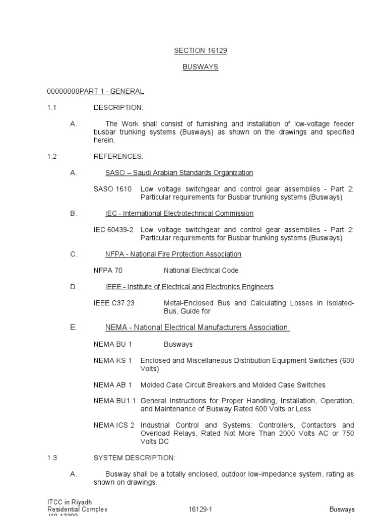 Specification for Low Voltage Busways for the ITCC Residential Complex ...