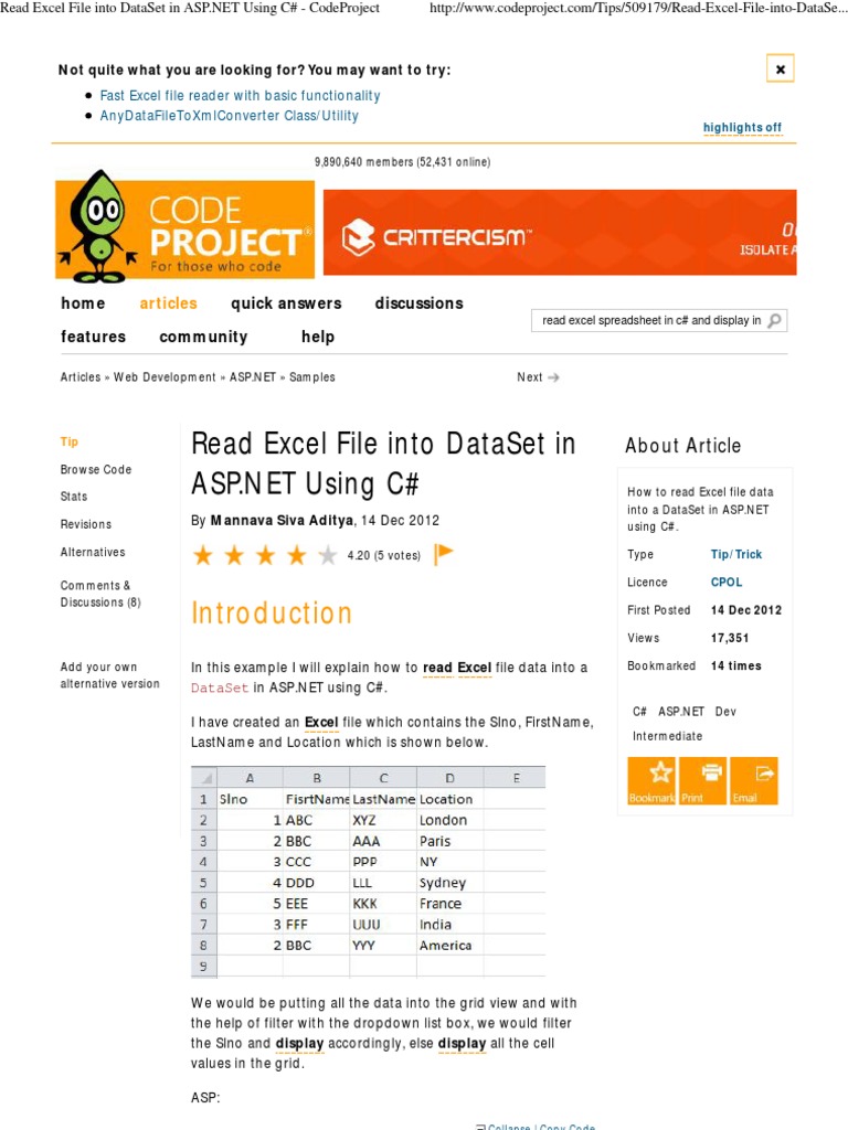 Read Excel File Into DataSet in ASP - Net Using C# | Download Free PDF | Microsoft Excel | Computing
