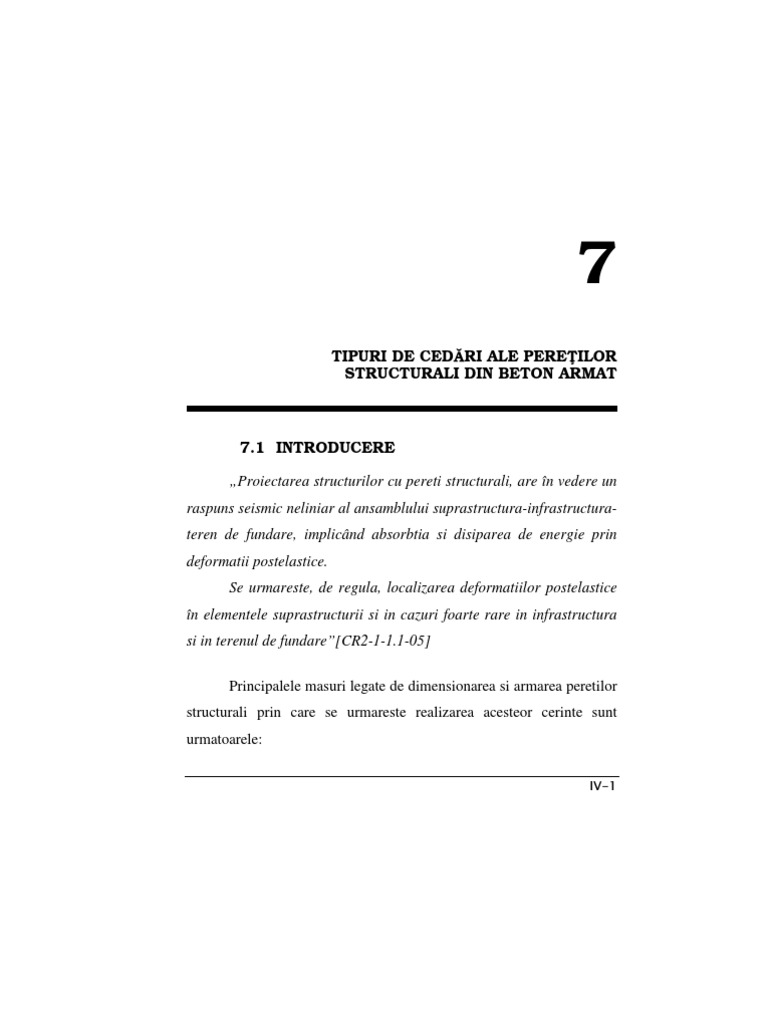 Curs 7 An IV Proiectarea Peretilor Structurali Din Beton Armat | PDF