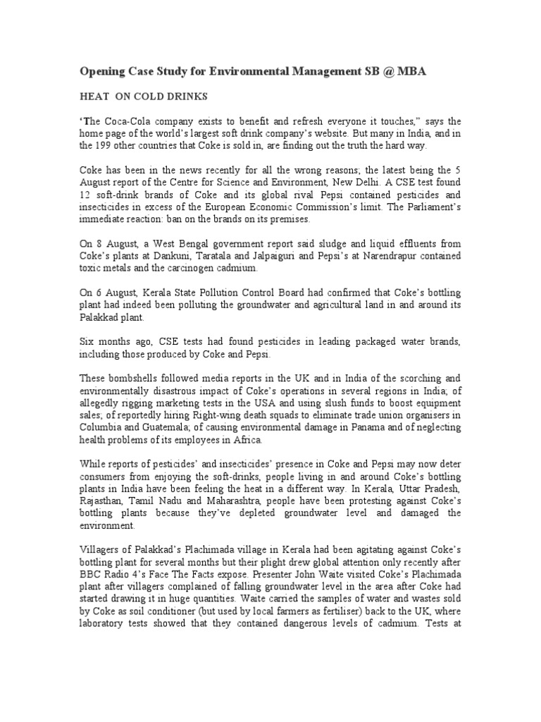 Case Study - Environmental Management | PDF | Coca Cola | Pepsi