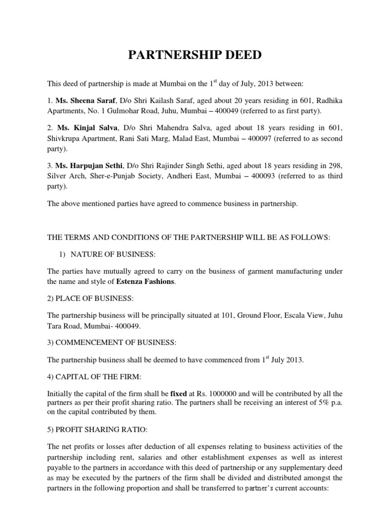 Partnership Deed Final | PDF | Income Tax In India | Partnership
