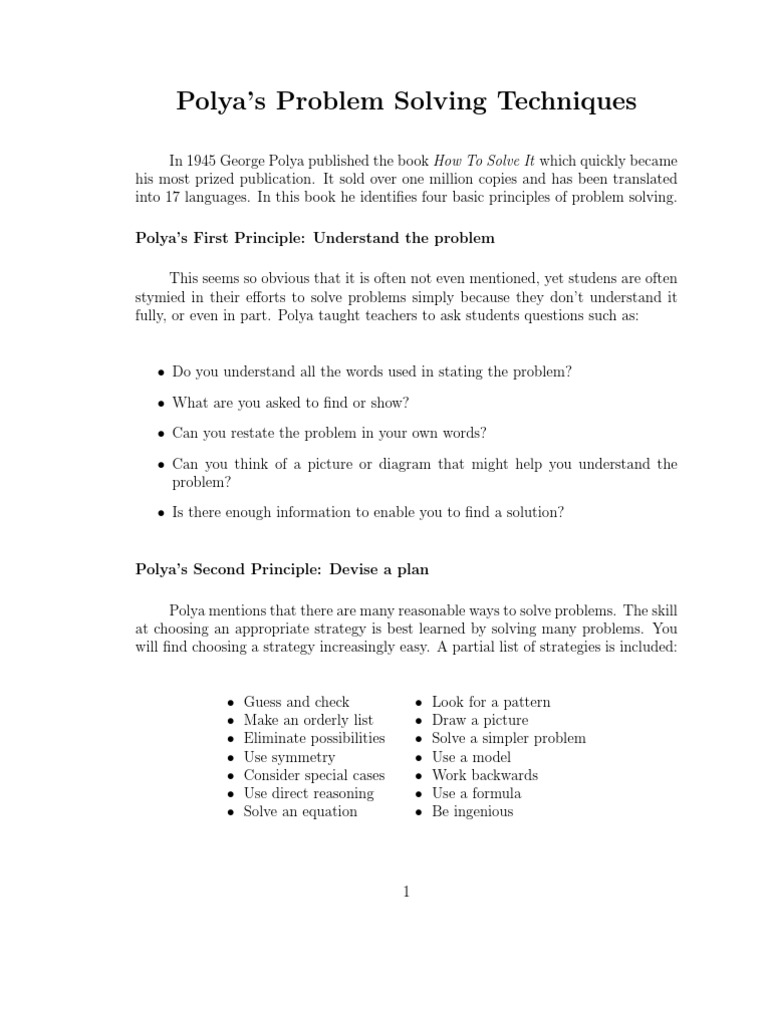 Polya's Problem Solving Model | Download Free PDF | Logic | Applied ...