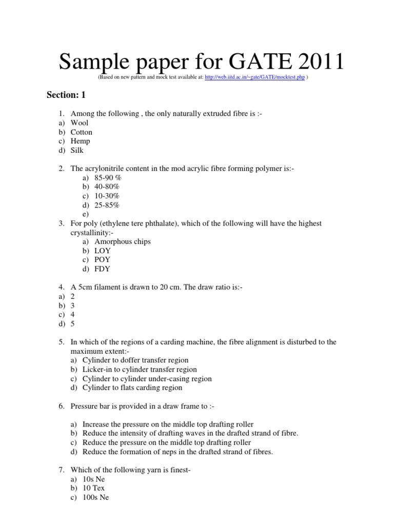 Gate 2011 | PDF | Yarn | Spinning (Textiles)