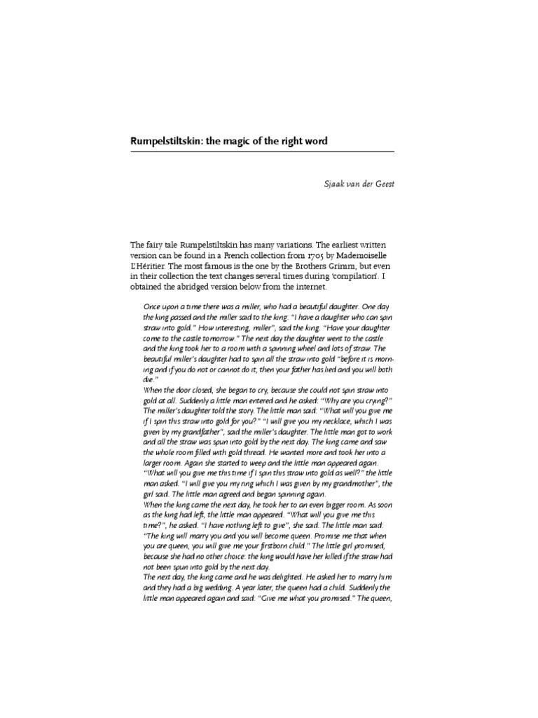 Rumpelstiltskin - The Magic of The Right Word - Essay | PDF ...