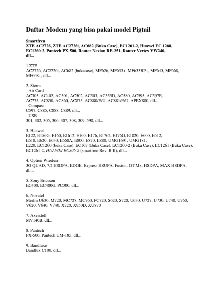 Daftar Modem Yang Bisa Pakai Model Pigtail | PDF | Komputer