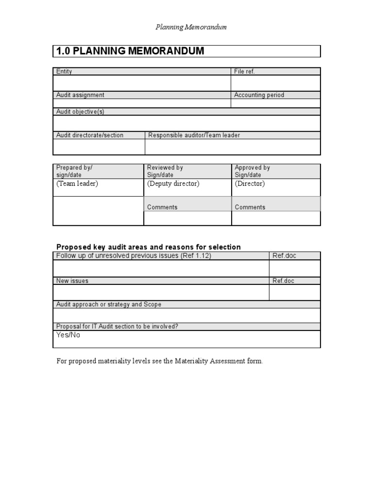 Audit Planning Memorandum | PDF | Internal Audit | Business