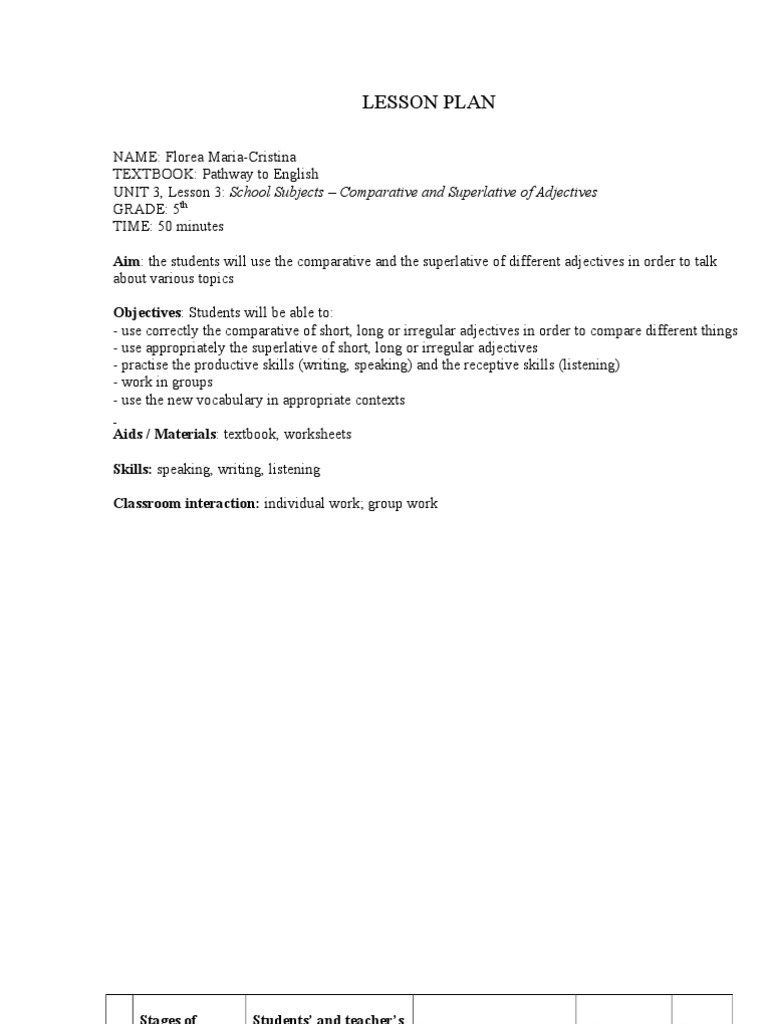 Lesson Plan Comparatives | PDF | Lesson Plan | Adjective