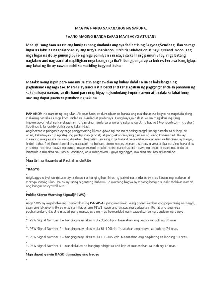 Maging Handa Sa Panahon NG Sakuna | PDF