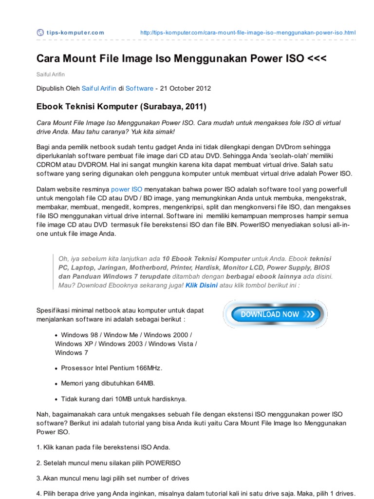 Cara Mount File Image Iso Menggunakan Power ISO | PDF