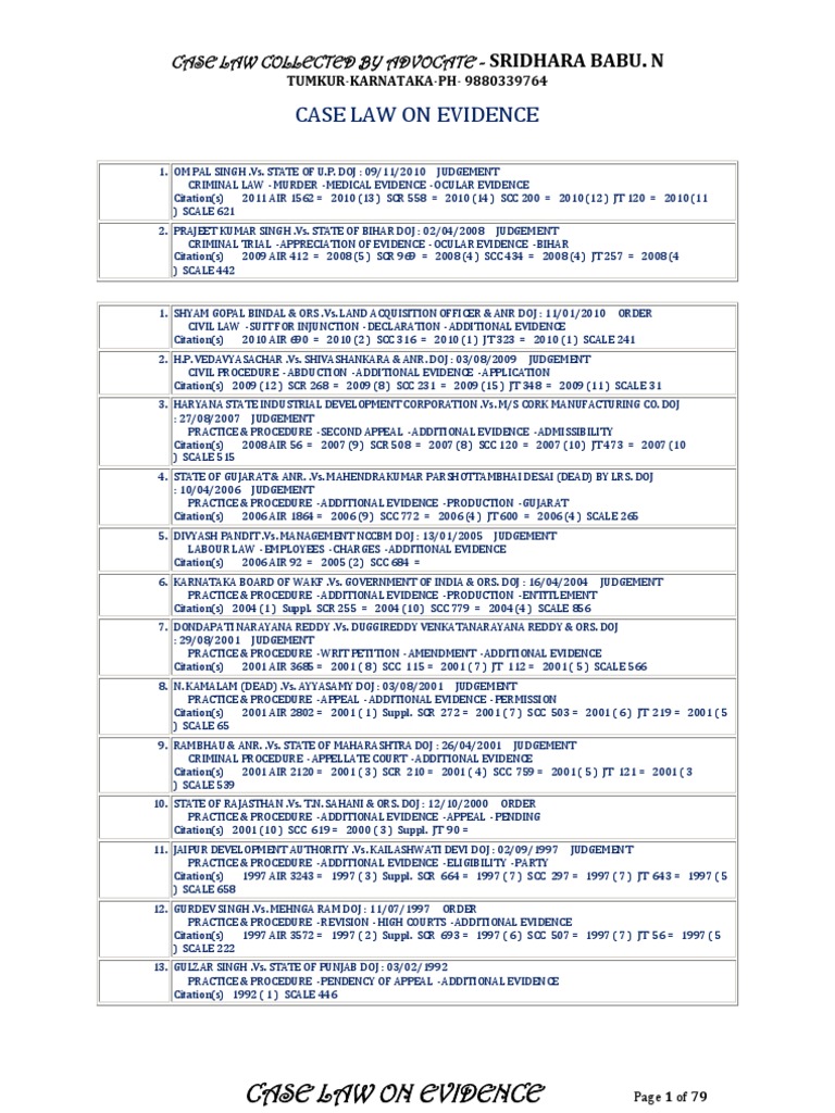 Case Law On Evidence | PDF | Case Citation | Lawsuit