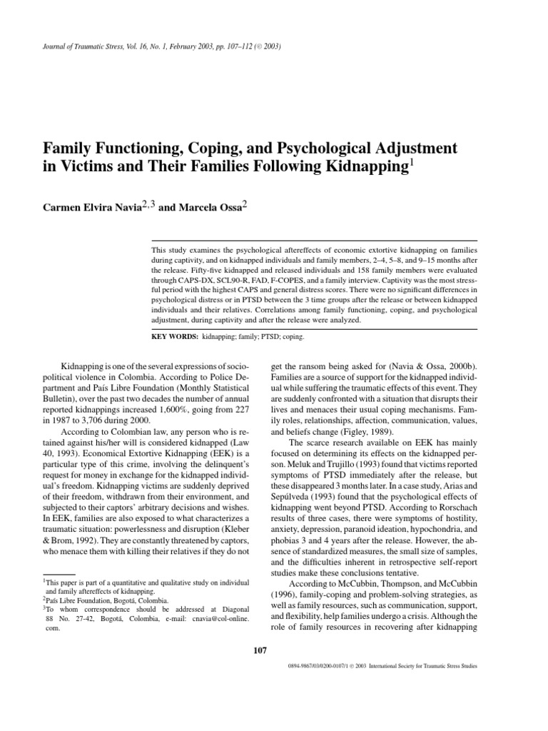 Psychological Effects of Kidnapping on Families | PDF | Psychological ...