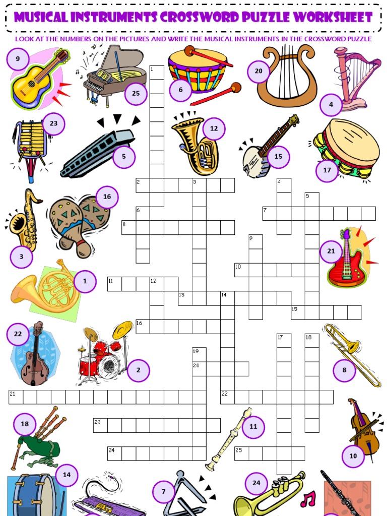 Musical Instruments Vocabulary Criss Cross Crossword Puzzle Worksheet | PDF