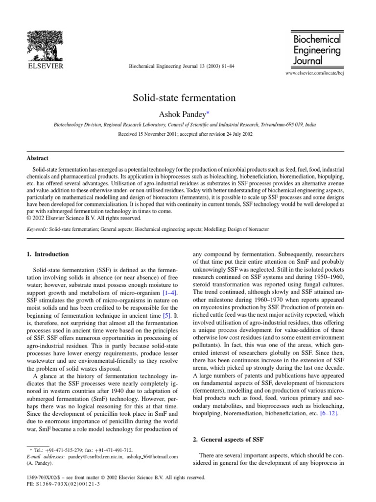 Solid-State Fermentation: Ashok Pandey | PDF