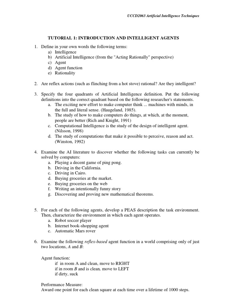Intelligent Agents Tutorial