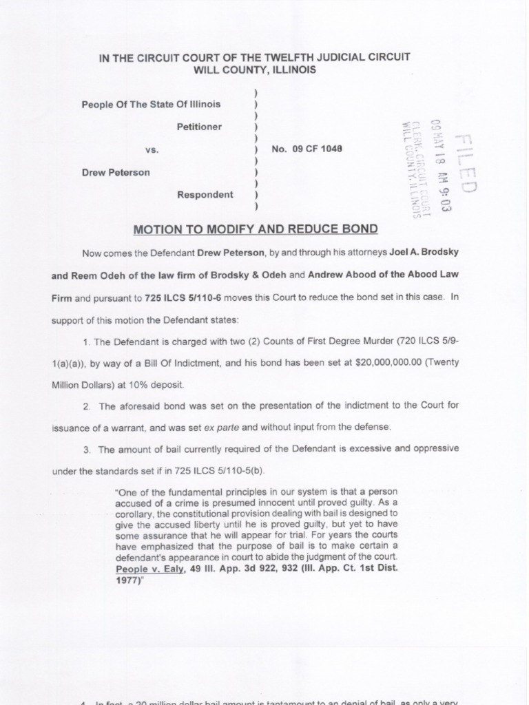 Motion To Modify and Reduce Bond For Drew Peterson | PDF