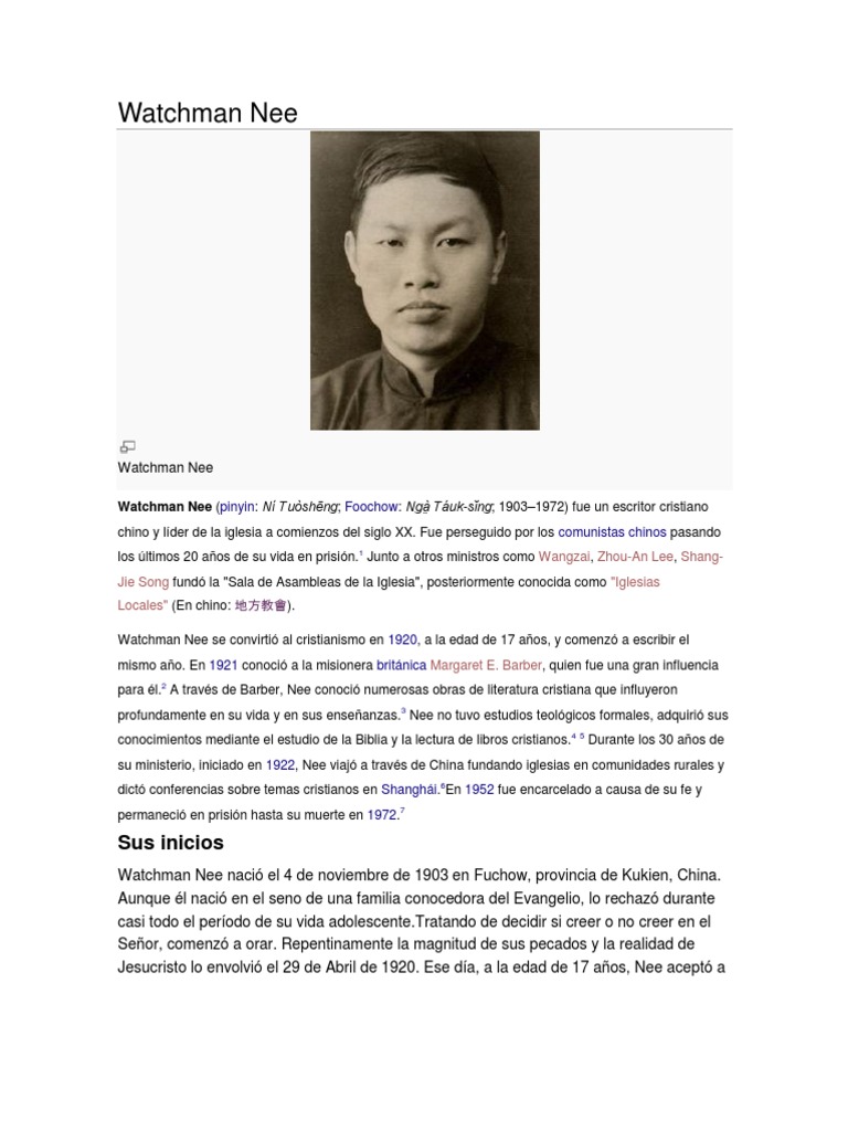 Biografia Watchman Nee | PDF | Religiones religiosas | Religiones ...