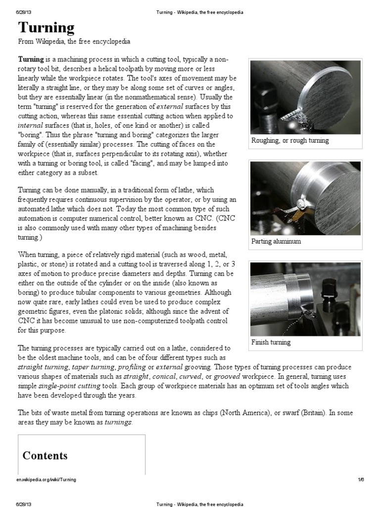 Turning - Wikipedia, The Free Encyclopedia | PDF | Machining ...