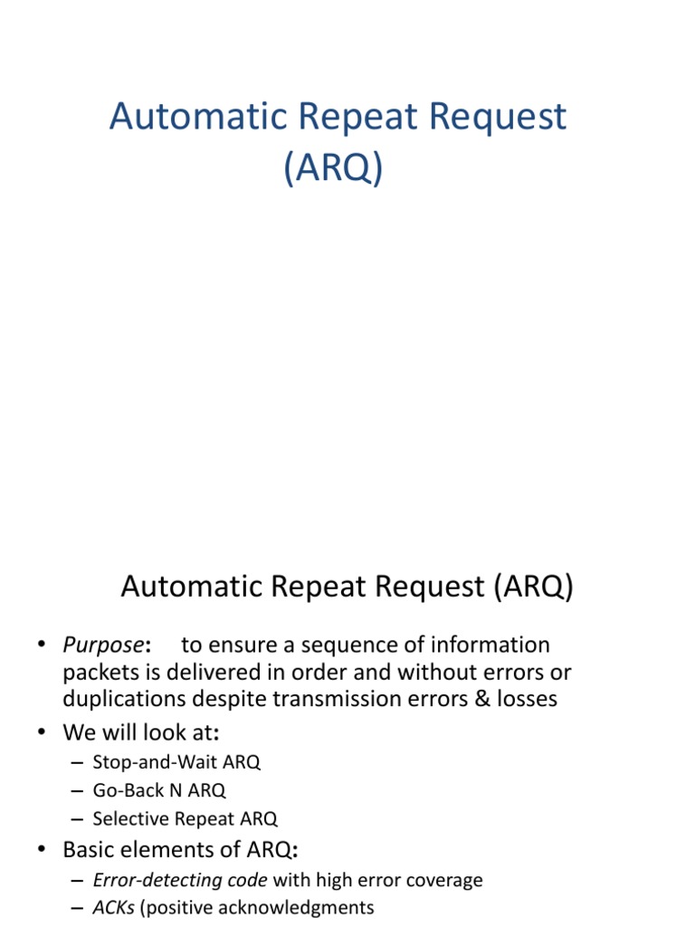 Automatic Repeat Request (ARQ) Techniques | PDF | Transmission Control ...
