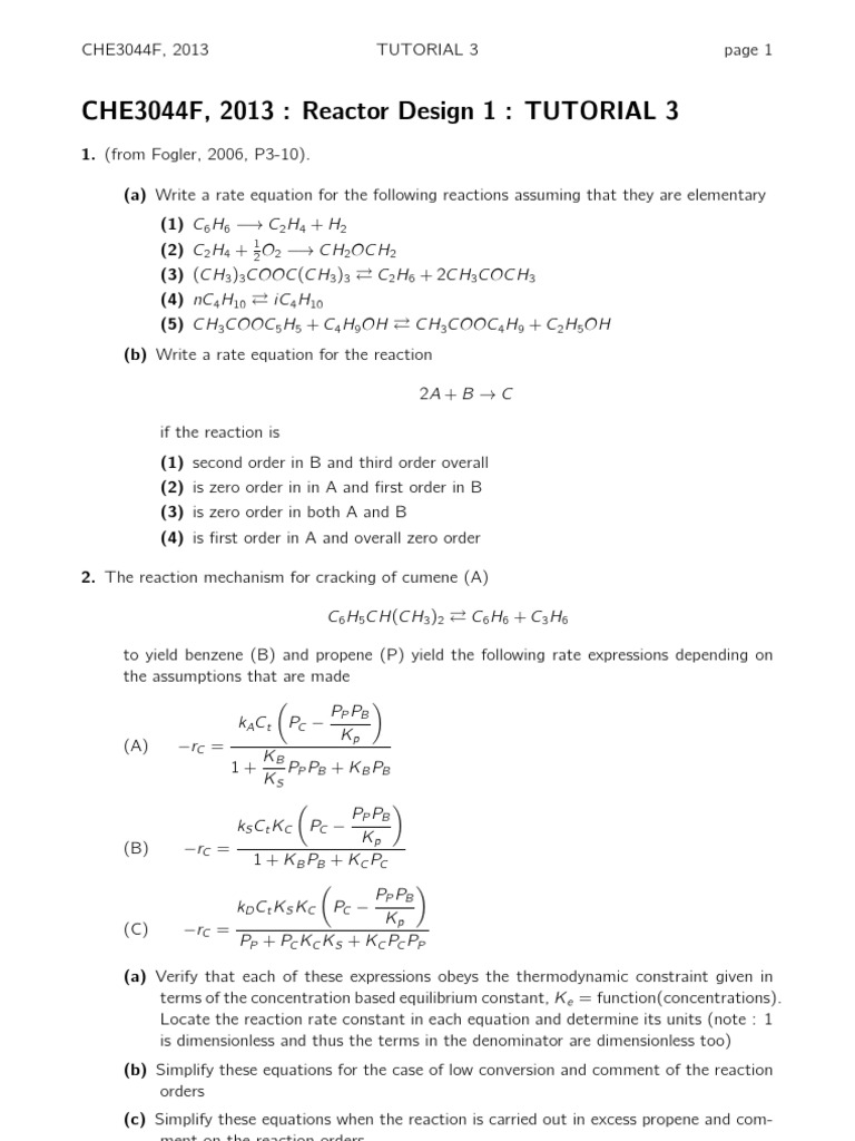 Reactor Design | PDF | Chemical Kinetics | Activation Energy
