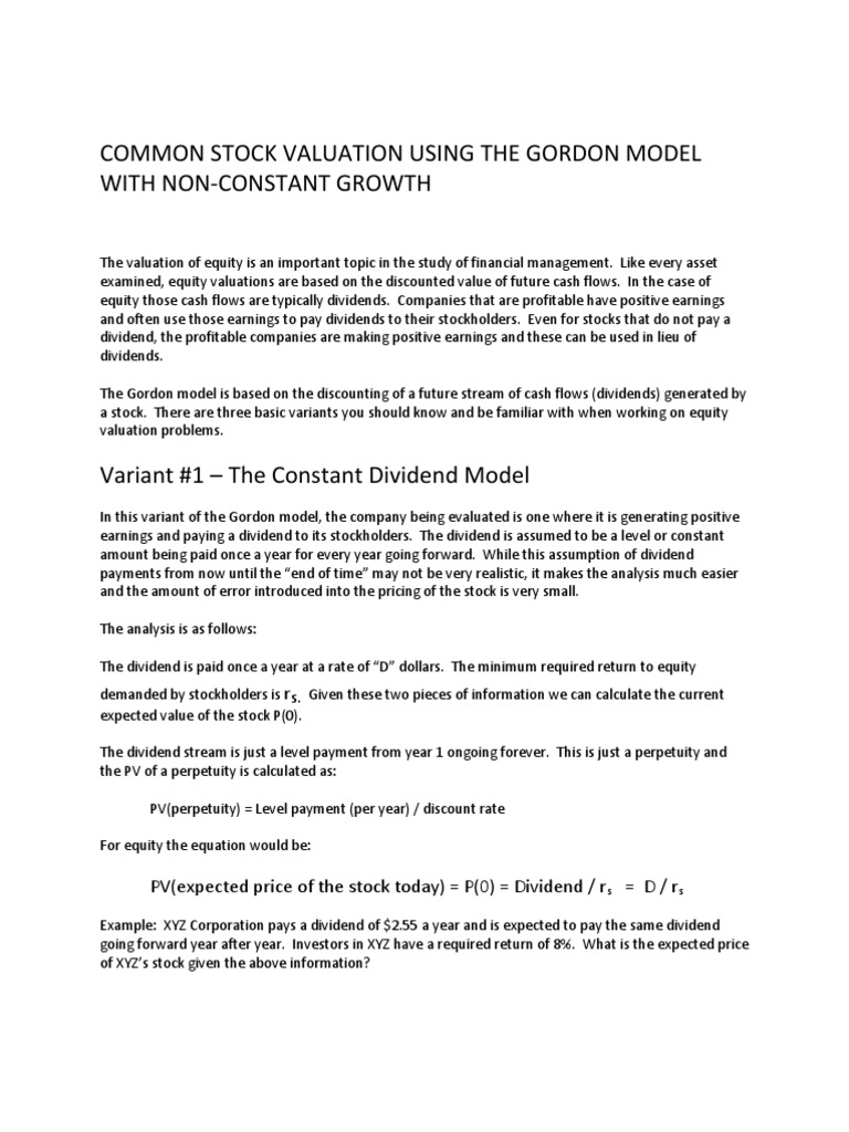 Common Stock Valuation Using The Gordon Model | PDF | Stock Valuation ...