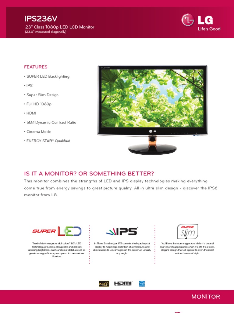 LG LED Monitor IPS236V Specification | PDF | Computer Monitor | Display Technology