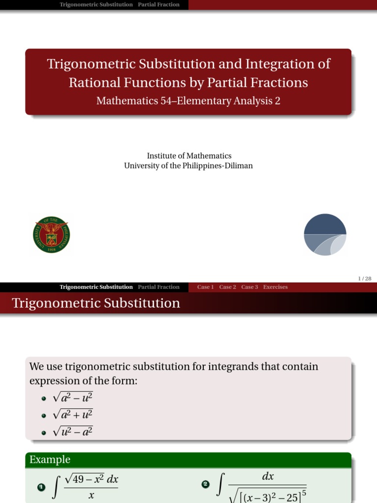 03 04 Trig Substitution And Partial Fractions Pdf Fraction